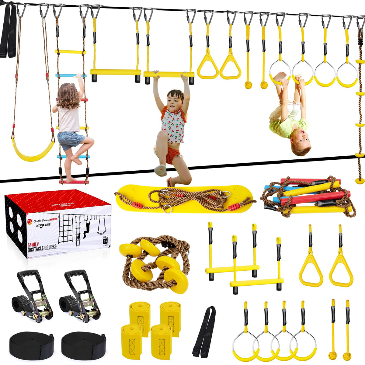 Ninja Warrior Slackline Obstacle Course kit for Kids – Gentle Booms Sports