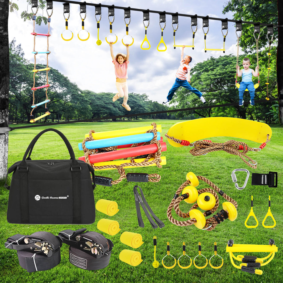 Ninja Warrior Slackline Obstacle Course kit for Kids – Gentle Booms Sports